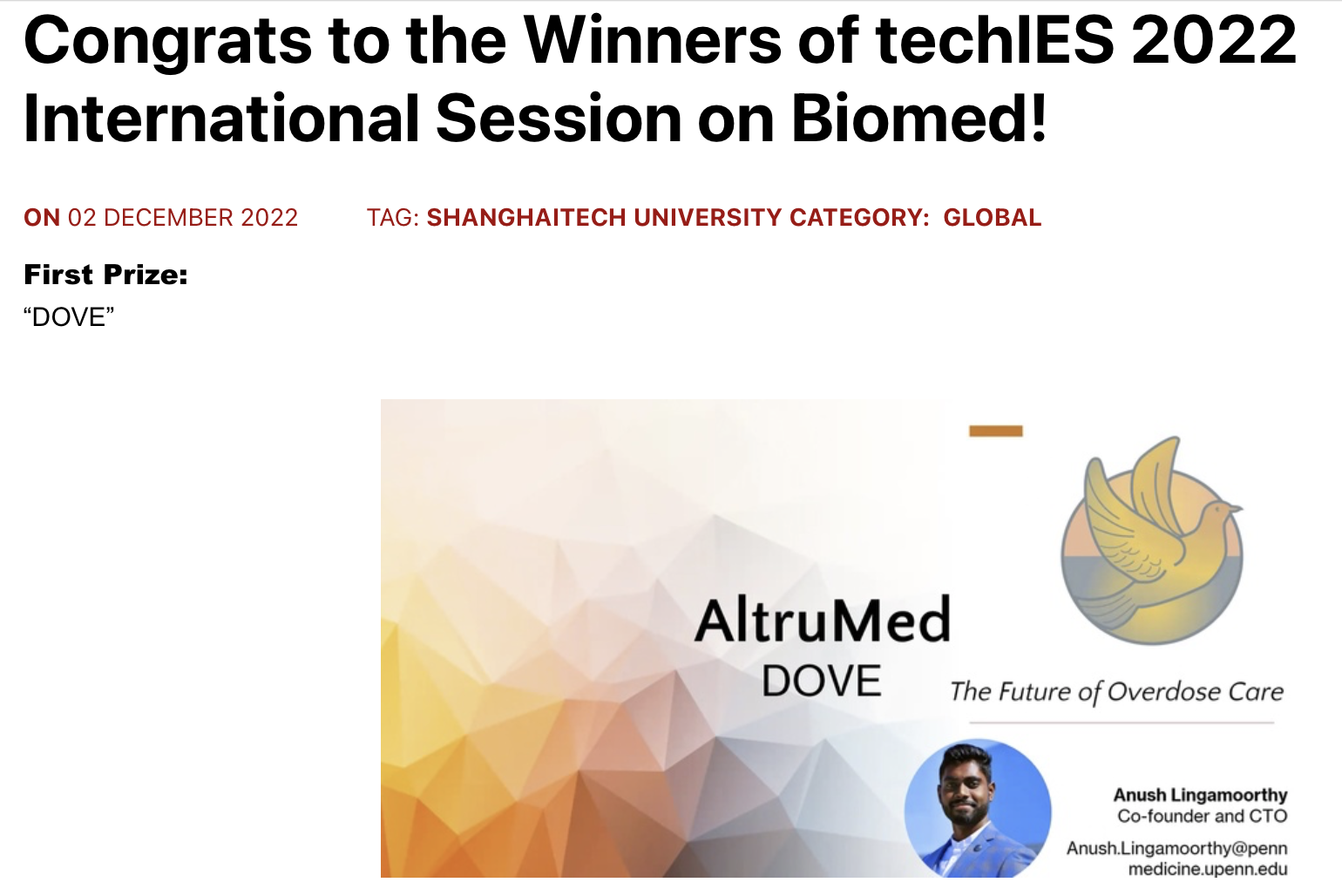 GIP MedTech Innovation Student Wins First Prize in techIES, an ...