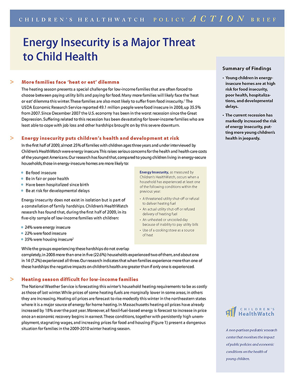 Energy Insecurity is a Major Threat to Child Health - Home