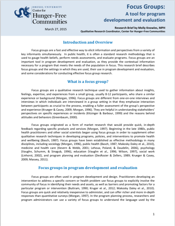Focus Groups: A tool for program development and evaluation - Home