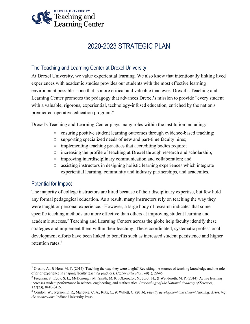 Strategic Plan | Teaching and Learning Center